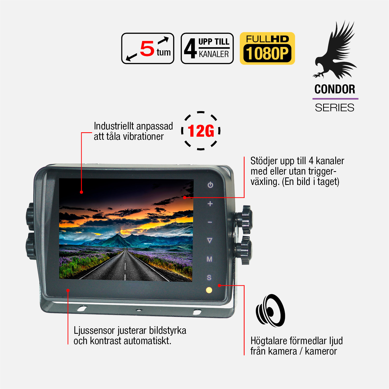 CONDOR 51M - 5 tums HD Monitor med Minikamera (170° FOV) | Supravision ...