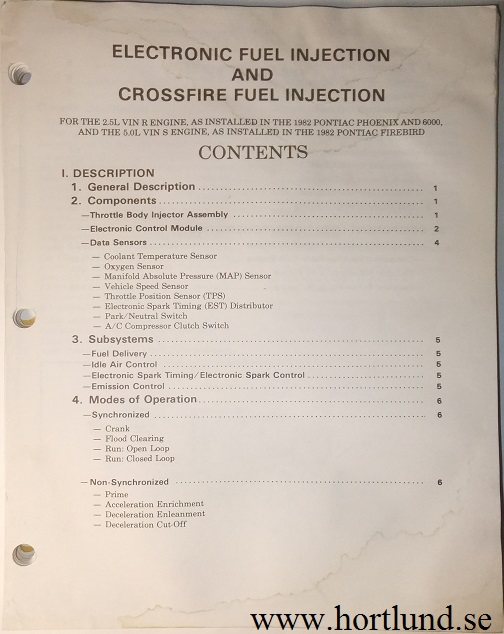www.hortlund.se - 1982 Pontiac Firebird, Phoenix & 6000 Electronic Fuel ...