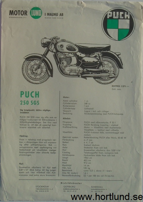 www.hortlund.se - 1960-1968 Puch 250 SGS broschyr svensk