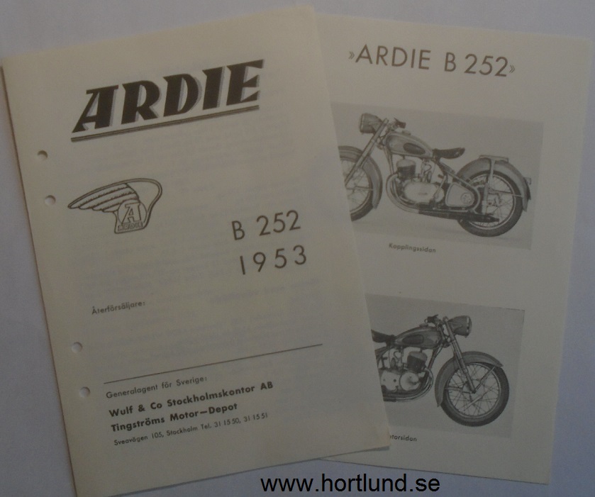 www.hortlund.se - 1953 Ardie B 252 broschyr svensk