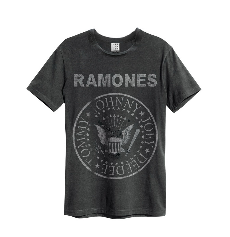 Ramones Logo Amplified Vintage Charcoal T Shirt Rockzone