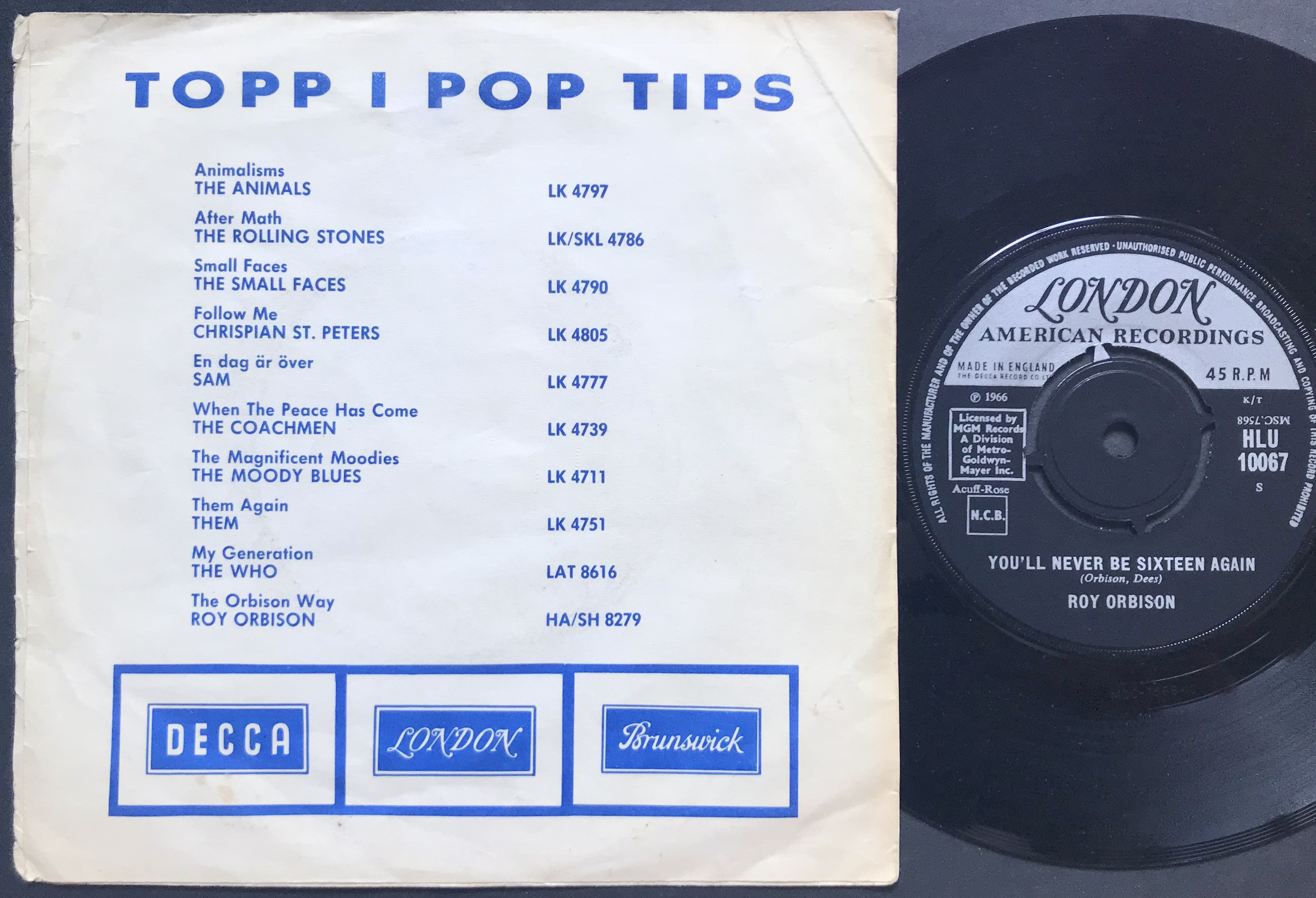 Nostalgipalatset - ROY ORBISON - Too soon to know Swe PS 1966