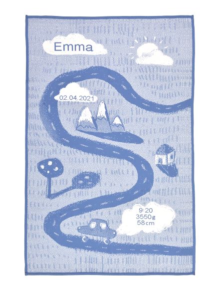 Personlig babypledd "ON THE WAY" blå-hvit - pledd.net