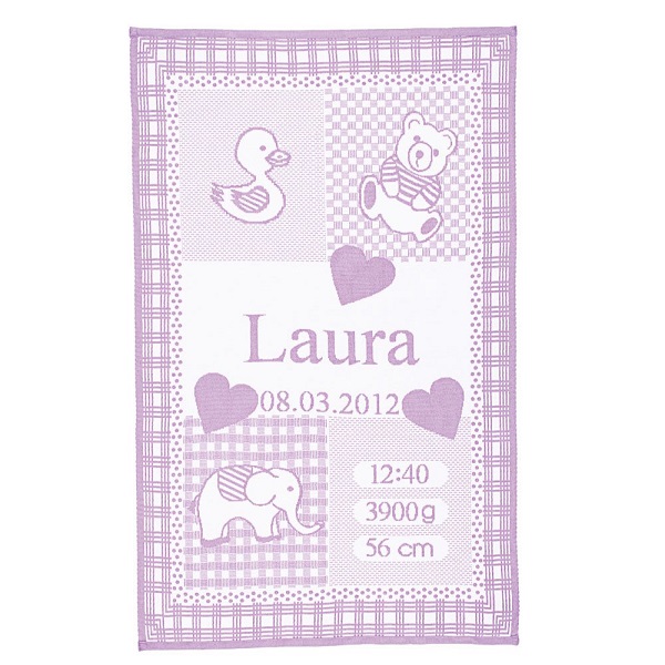 Personlig babyteppe med babyens navn og andunge - pledd.net