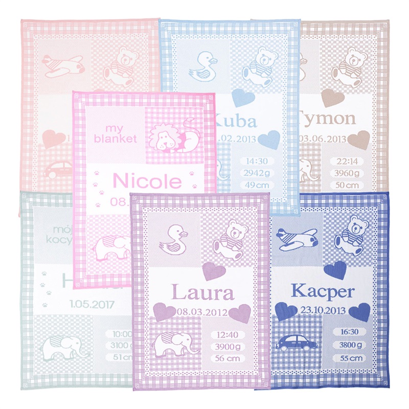 Personlig baby pledd og artikler med barnets navn på