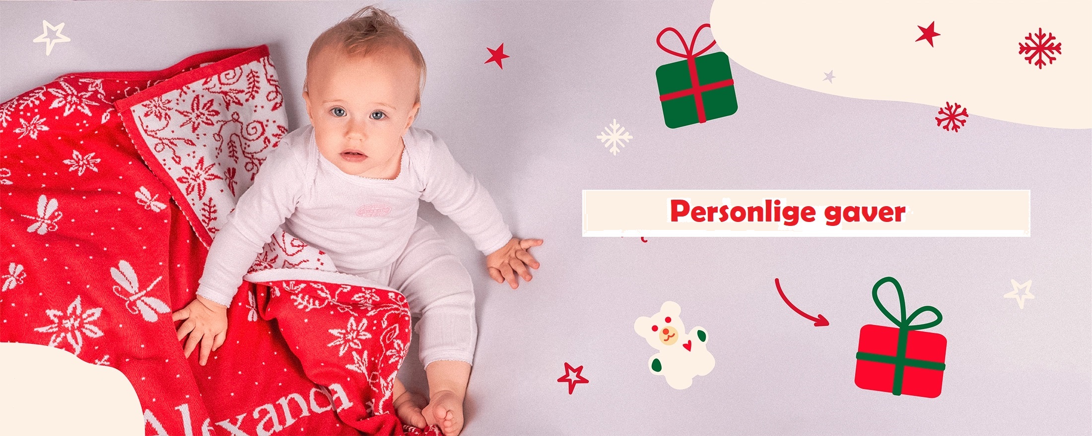 Personlig baby pledd og artikler med barnets navn på