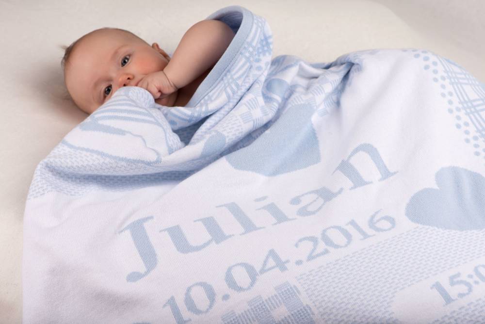 Personlig baby pledd og artikler med barnets navn på