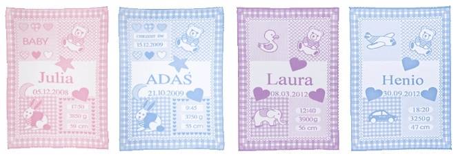 Personlig baby pledd og artikler med barnets navn på