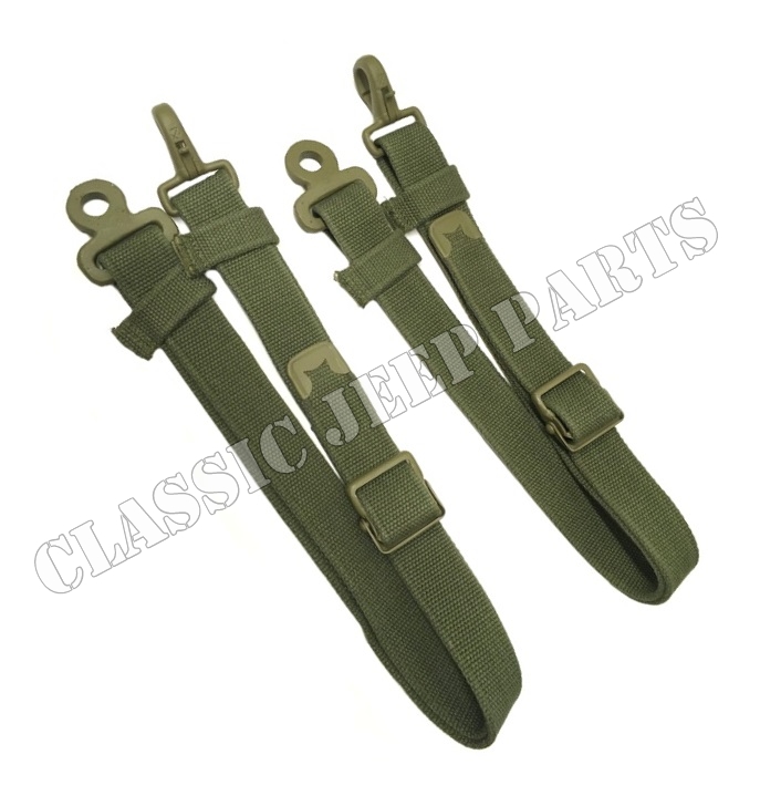 Safety strap set pair Olive Drab hardware rear bracket C-tip and Anchor ...