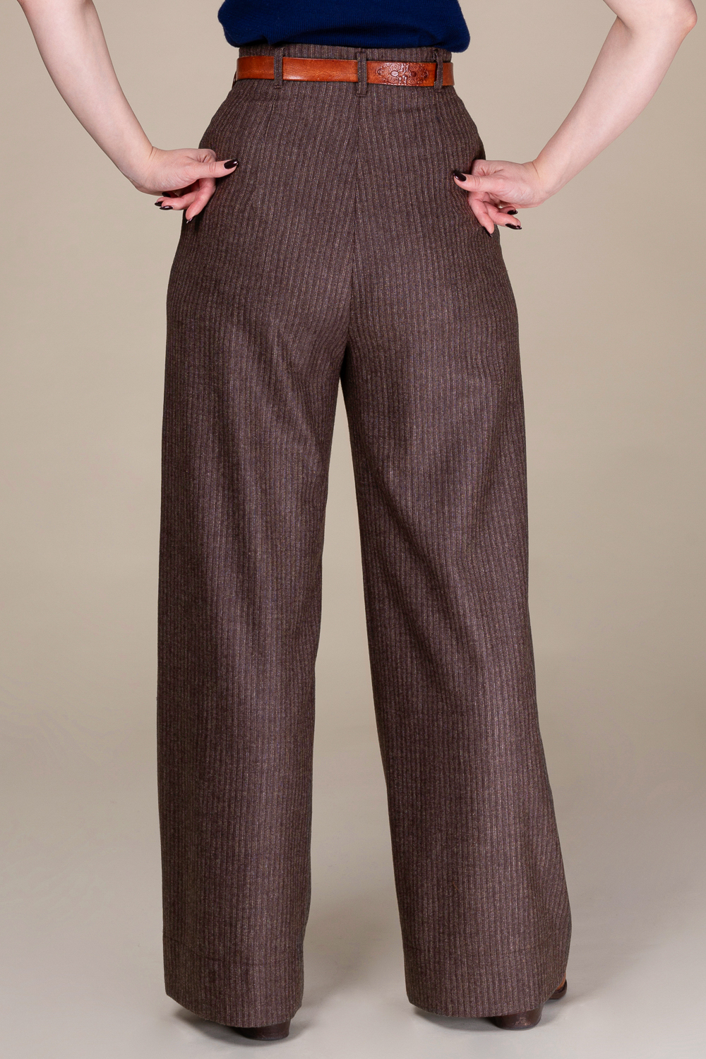 The Katharine Stardust Slacks - Brown pinstripe - emmy design