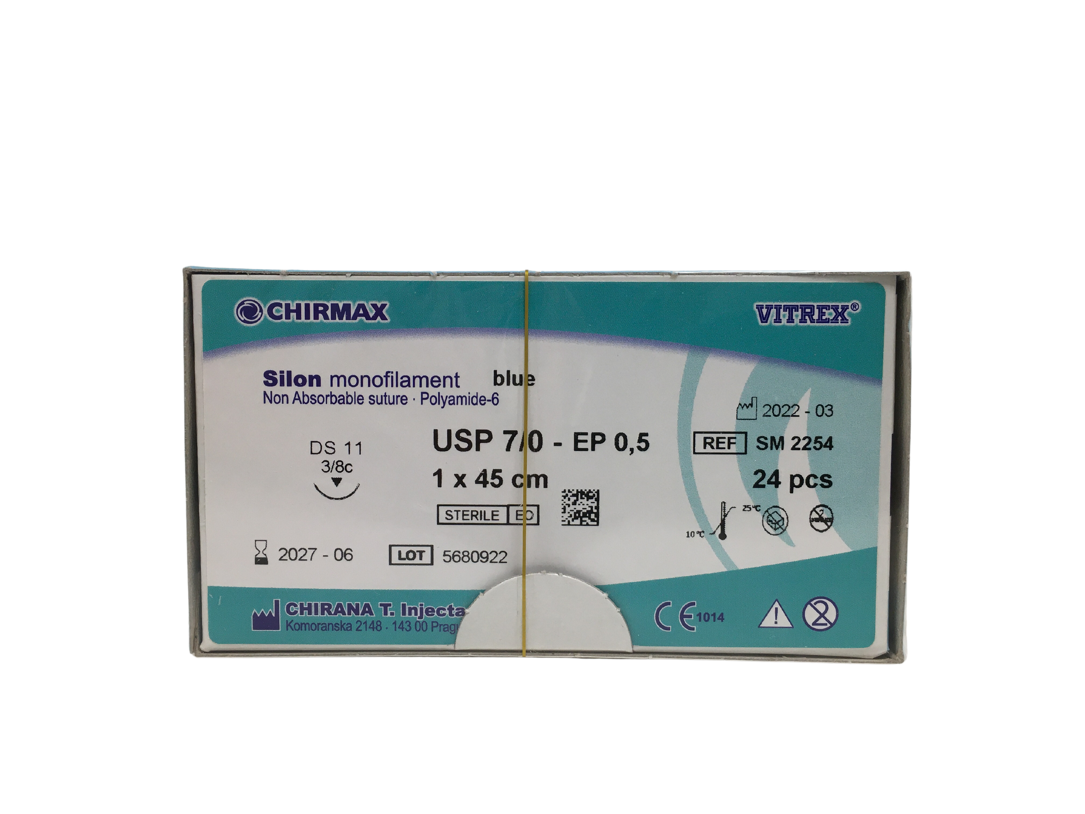 Silon suture 7-0, DS 11 mm needle, 45 cm blue