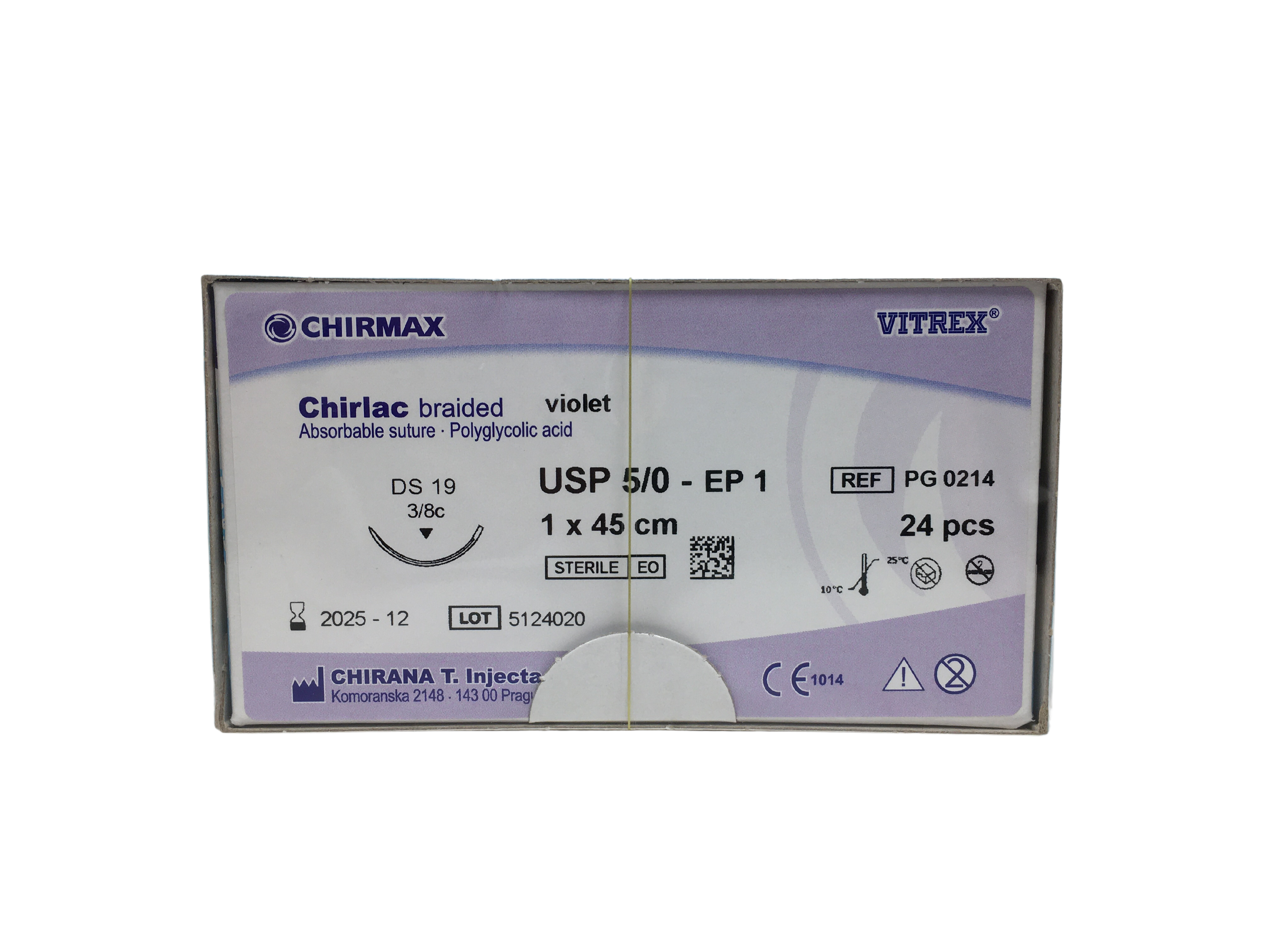 Chirlac suture 5-0, DS 19 mm needle, 45 cm violet
