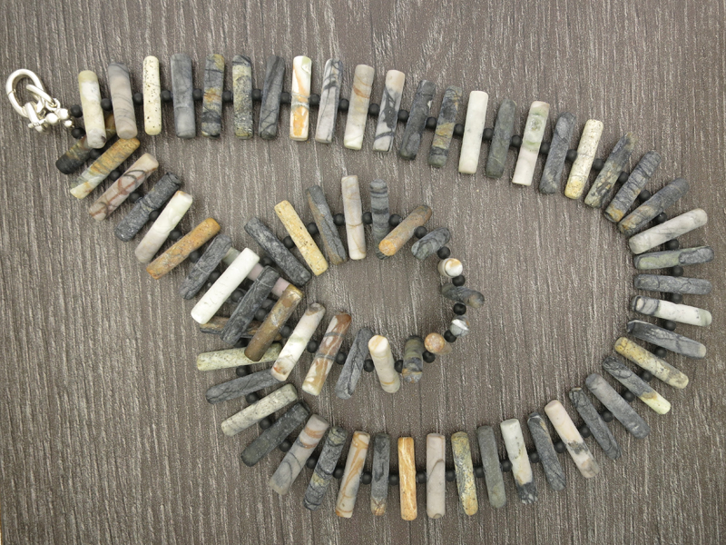 Necklace Picasso marble and matte black onyx 925 silver - Geoart