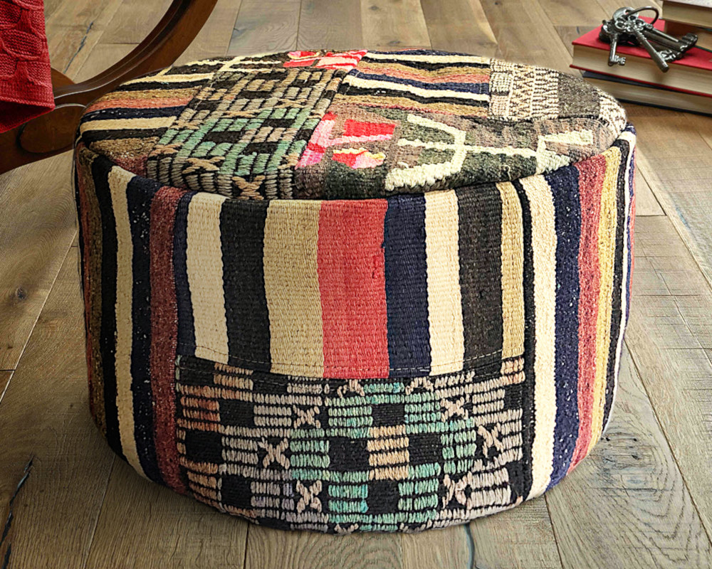 Kilim Pouf - Round sitting pouf in genuine kilims