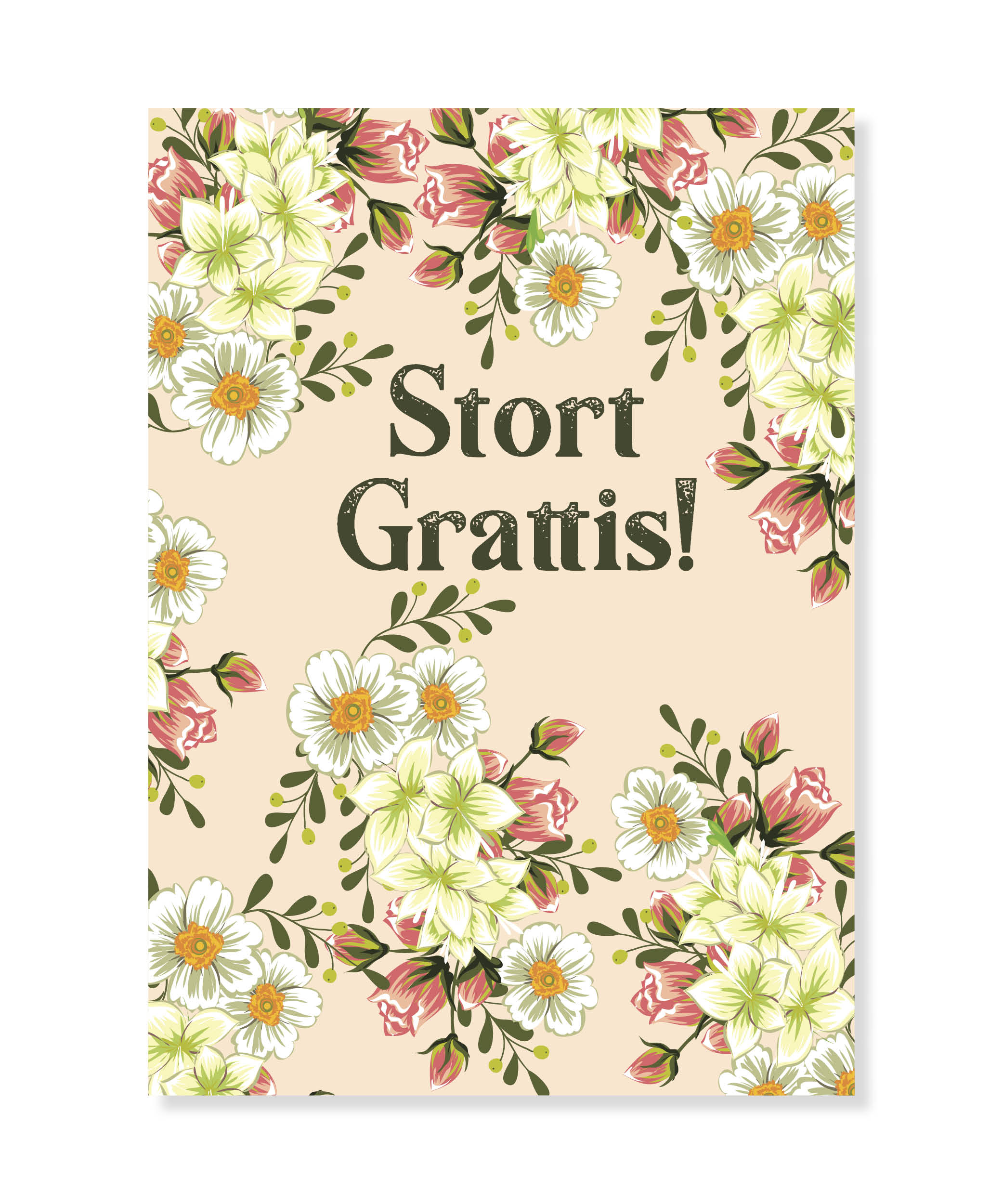 Stort Grattis Med Rosor, Dubbelvikt Kort - paperme.se