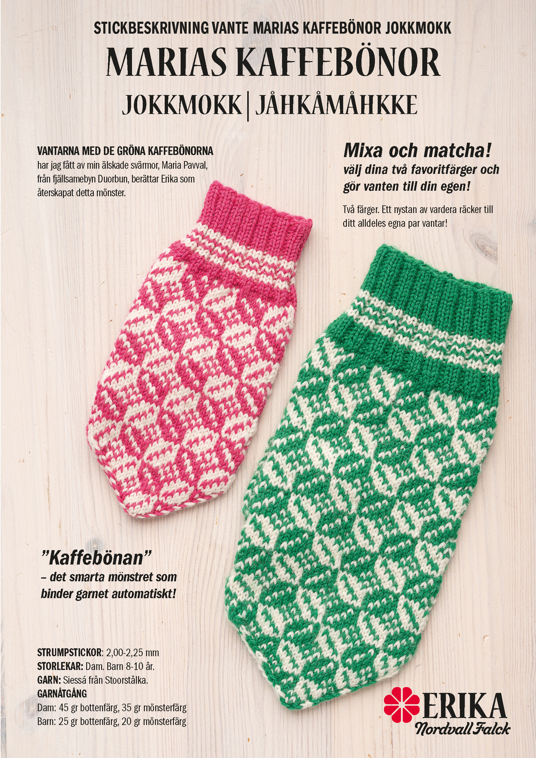 Knitting bundle mitten Maria’s Coffee Beans Jokkmokk Green–White ...