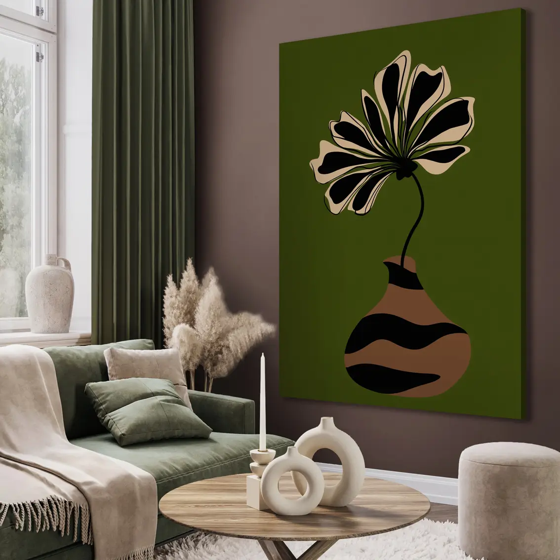 Dawn Bloom Vessel – Blomst i Stripet Vase Illustrasjon | Canvasbutik.no