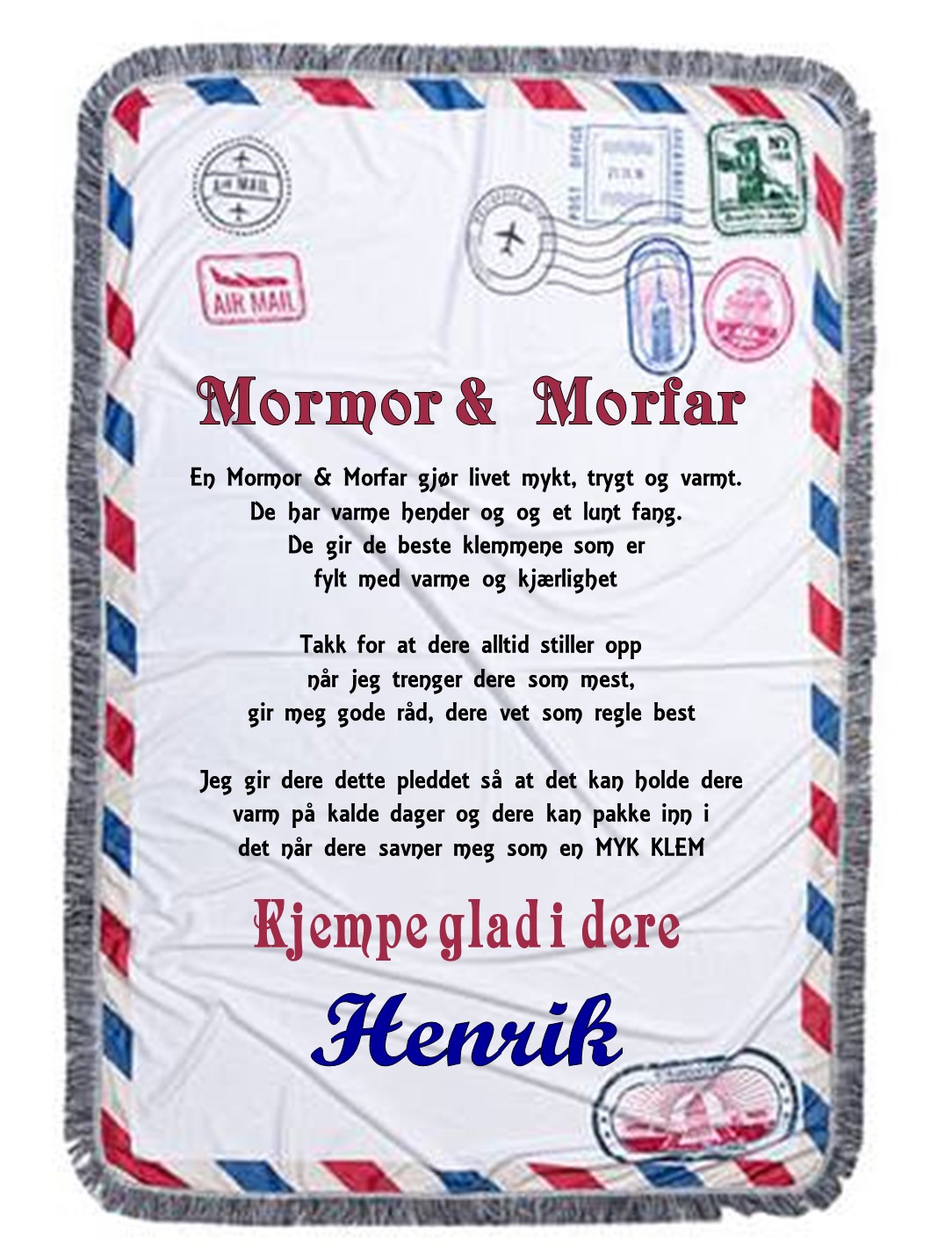 Konvolutt Pledd til Mormor & Morfar - Lille Krapylet