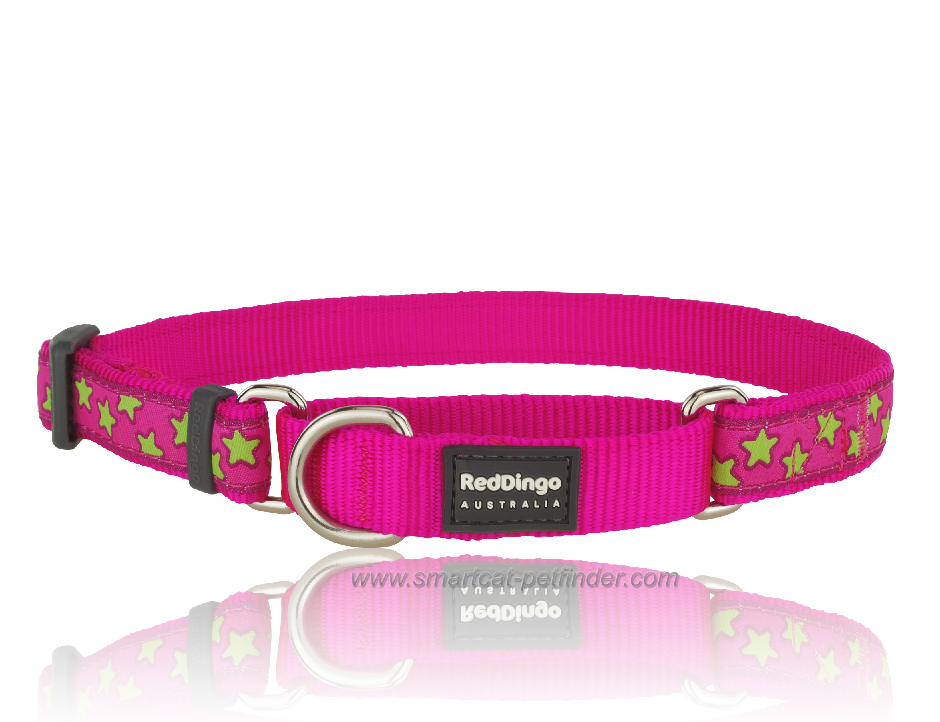 Hundhalsband-Halvstryp-Red Dingo-Starkt Rosa hundhalsband med Lime stjärnor