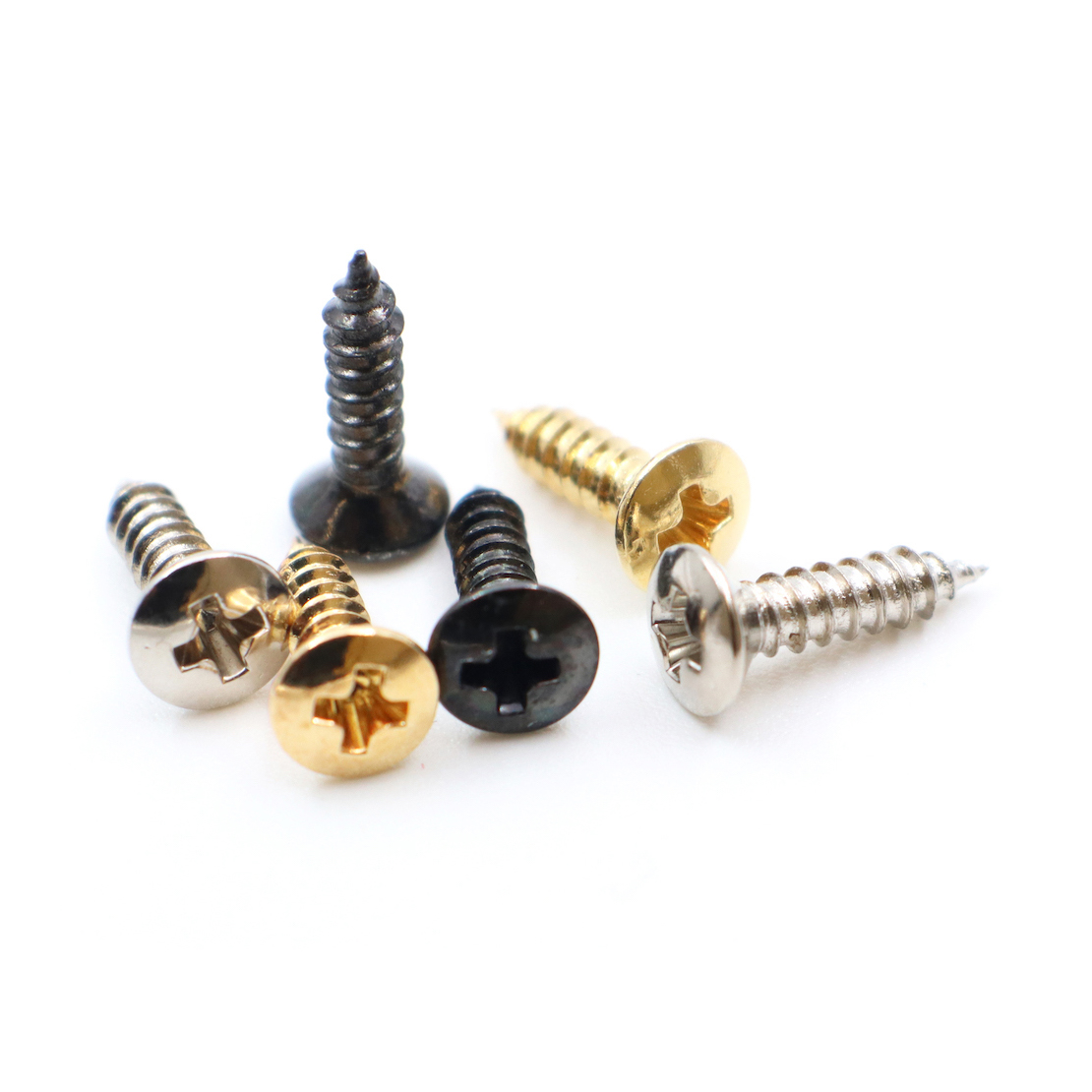 strings.fi - Pickguard & Backplate Screws 2,5 x 10mm (Chrome, Black & Gold)