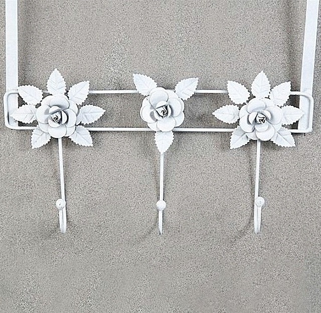 Dörrhängare krokhängare 4 krokar vit smide rosor antik stil shabby chic ...