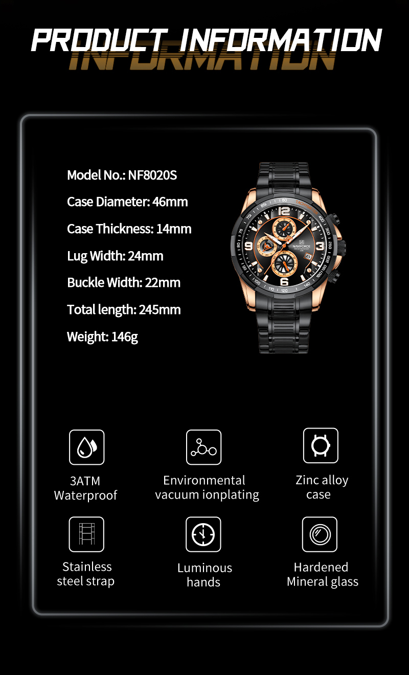 Naviforce Turntable Steel Rose Gold Black