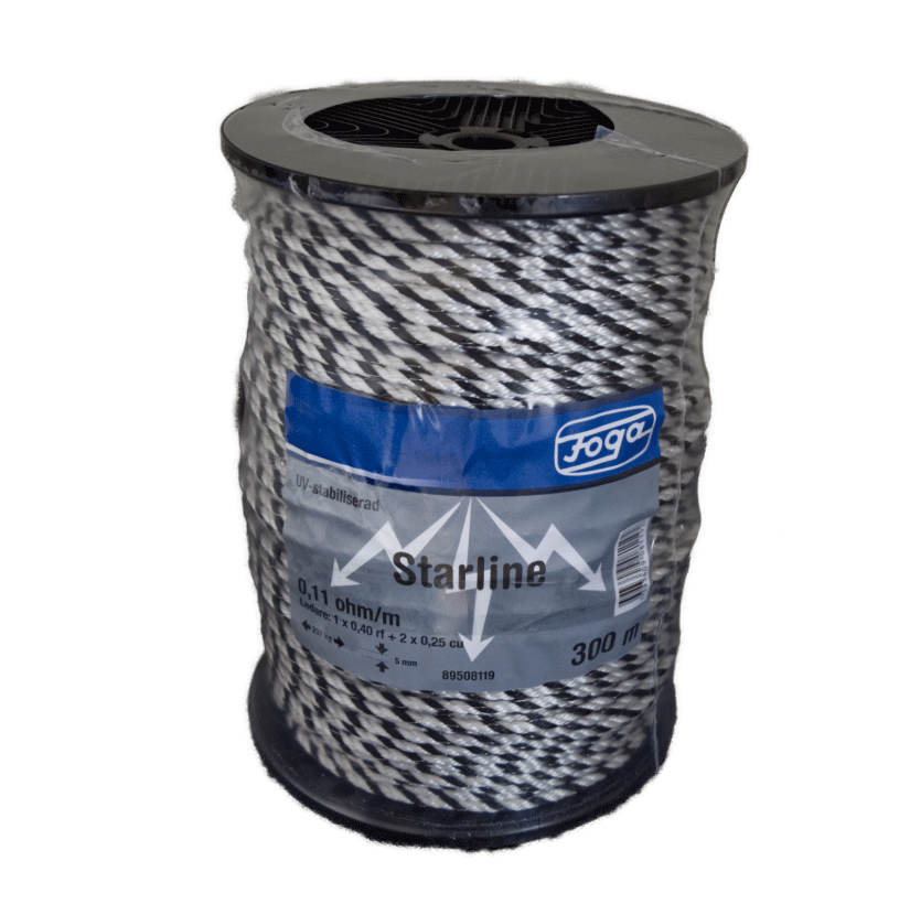 Electric rope Starline 5 mm / 300 m black / white - Ullared Lantmän