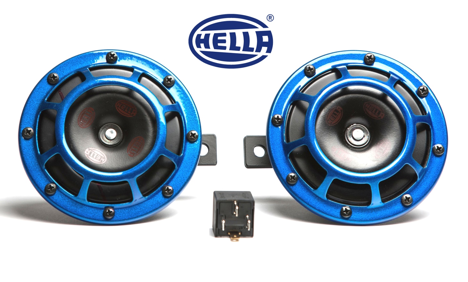 HELLA SUPERTONE HORN KIT BLUE 118DB SET OF 2 INCL RELAY - bluepower.se
