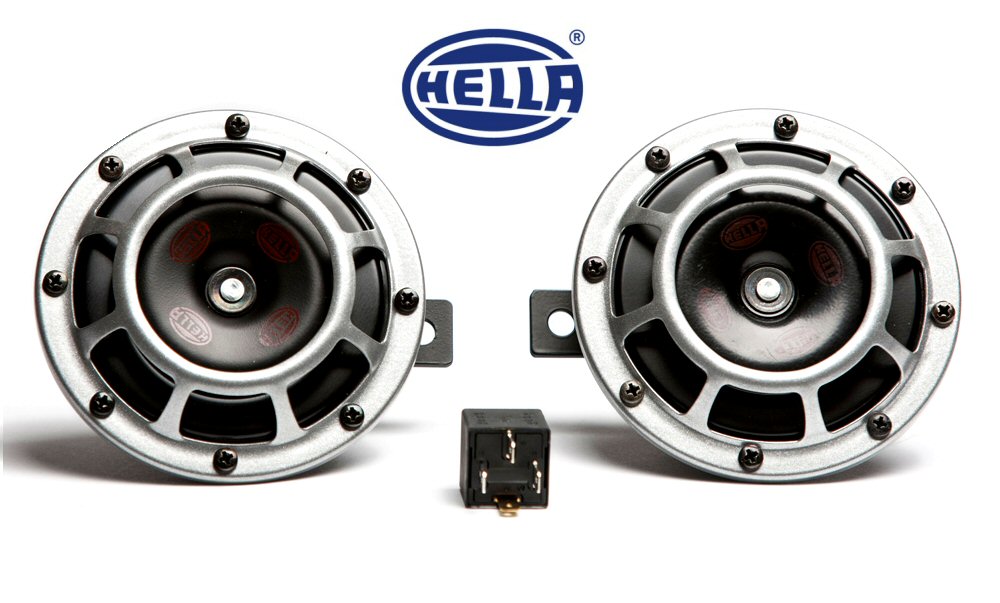 HELLA SUPERTONE HORN KIT GREY 118DB SET OF 2 INCL RELAY - bluepower.se