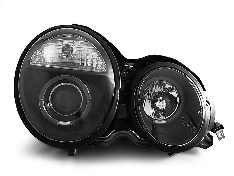 HEADLIGHTS MERCEDES W210 E-CLASS 95-05.99 ANGEL EYES BLACK - bluepower.se