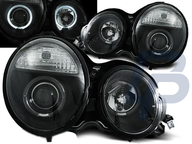 HEADLIGHTS MERCEDES W210 E-CLASS 95-05.99 ANGEL EYES BLACK - bluepower.se