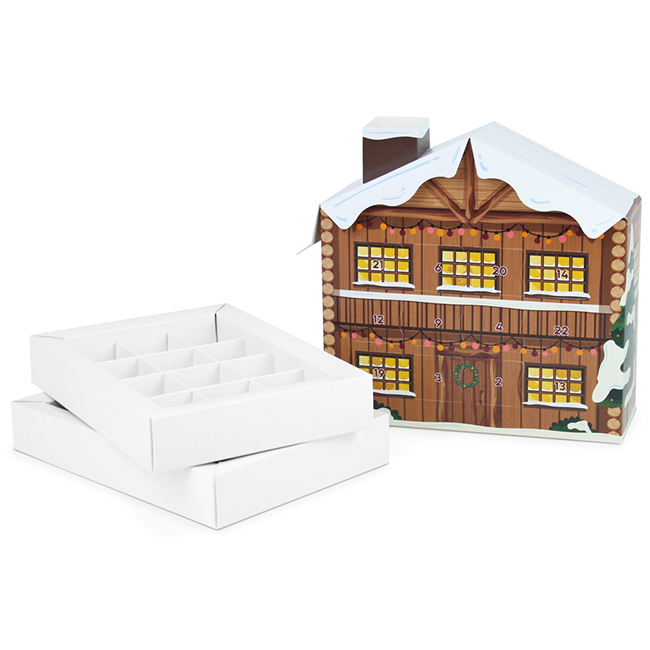 Premium Advent Calendar, 3D Ski Lodge - Chocolate-packaging.com