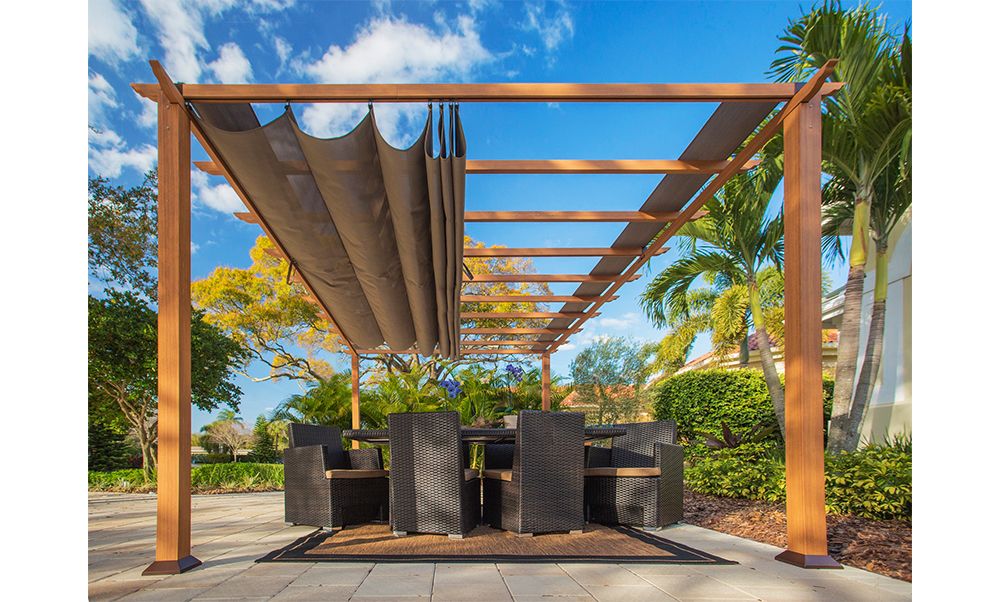 Pergola Florida gop | Populär pergola med trälook & solsegel! | Jengo AB