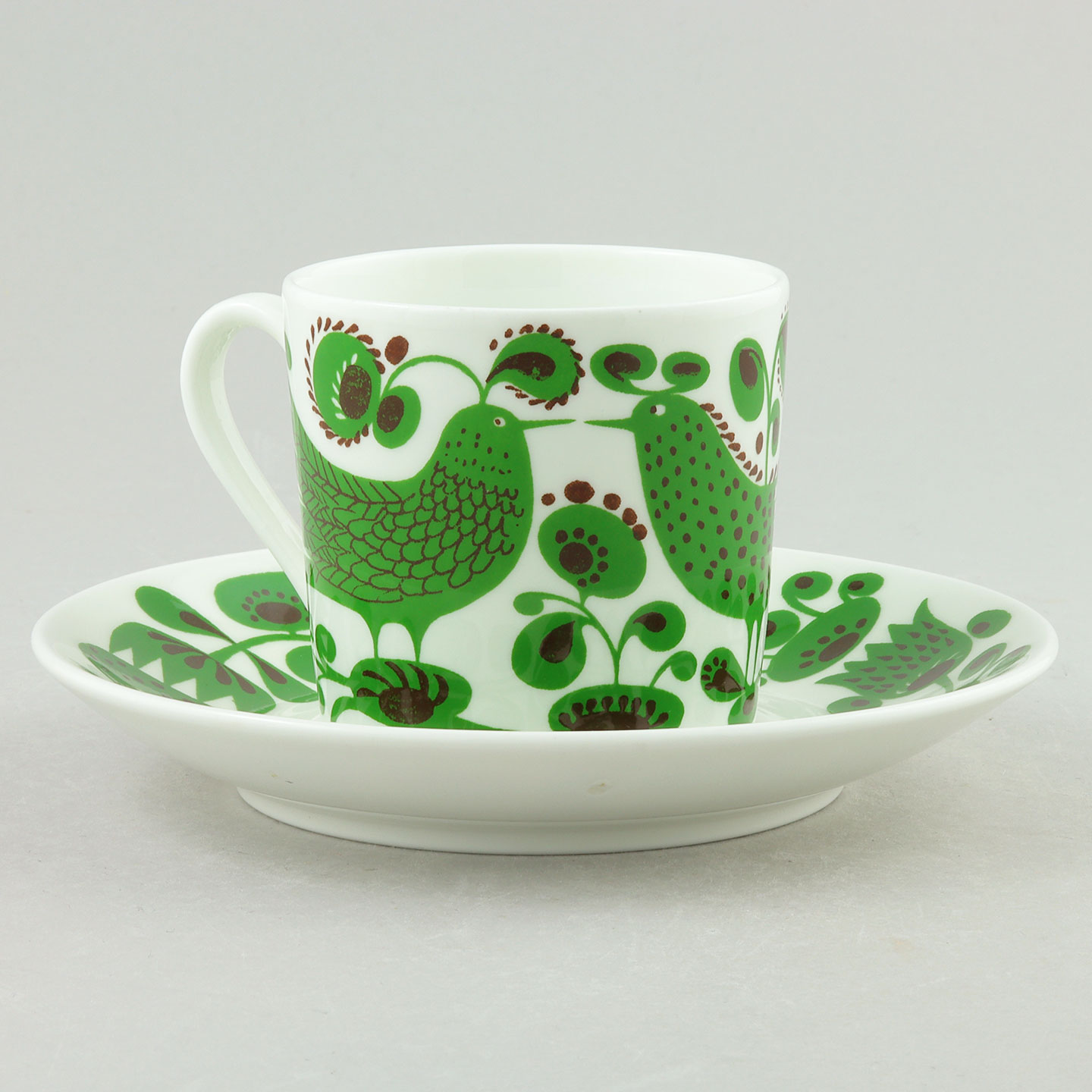 Stig Lindberg (Turtur 1972) Coffee Cup with Green Bird Decor 9 cm ...