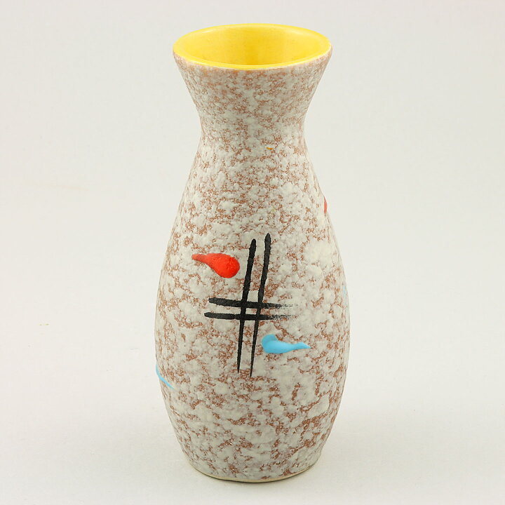 Heinz Siery (1950s) Orange/White Vase with Modern Decor 14 cm