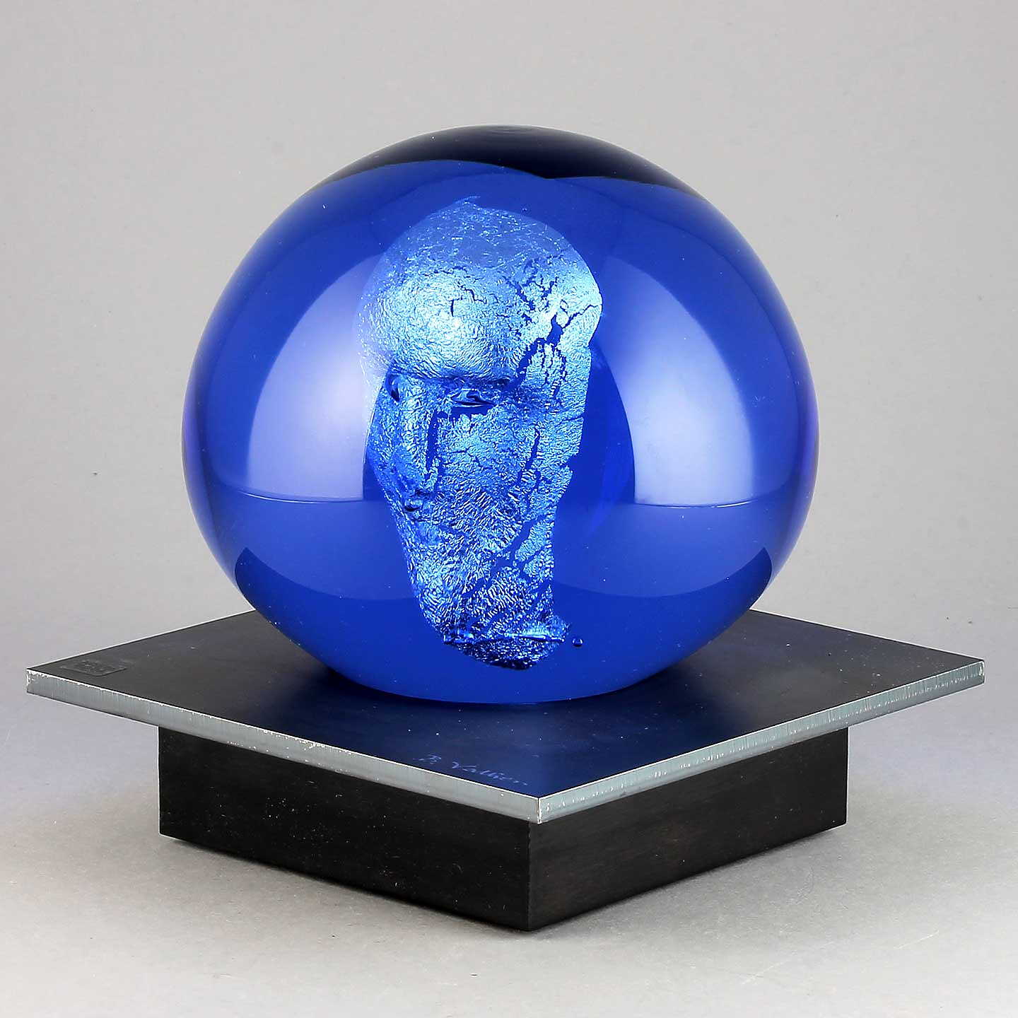 Bertil Vallien (Headman 2020) Blue Spherical Sculpture with Casted Head ...