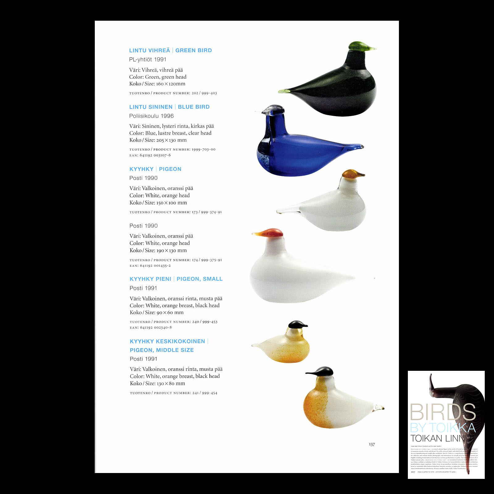 Oiva Toikka (1990) Pigeon (Kyyhky) Glass Bird 24 cm