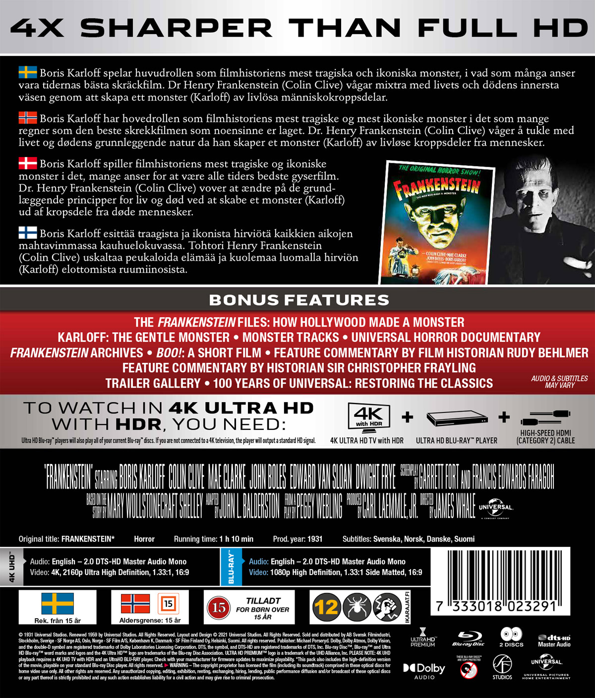Frankenstein (1931) (4K Ultra HD + Blu-ray) - Kvarnvideo.se