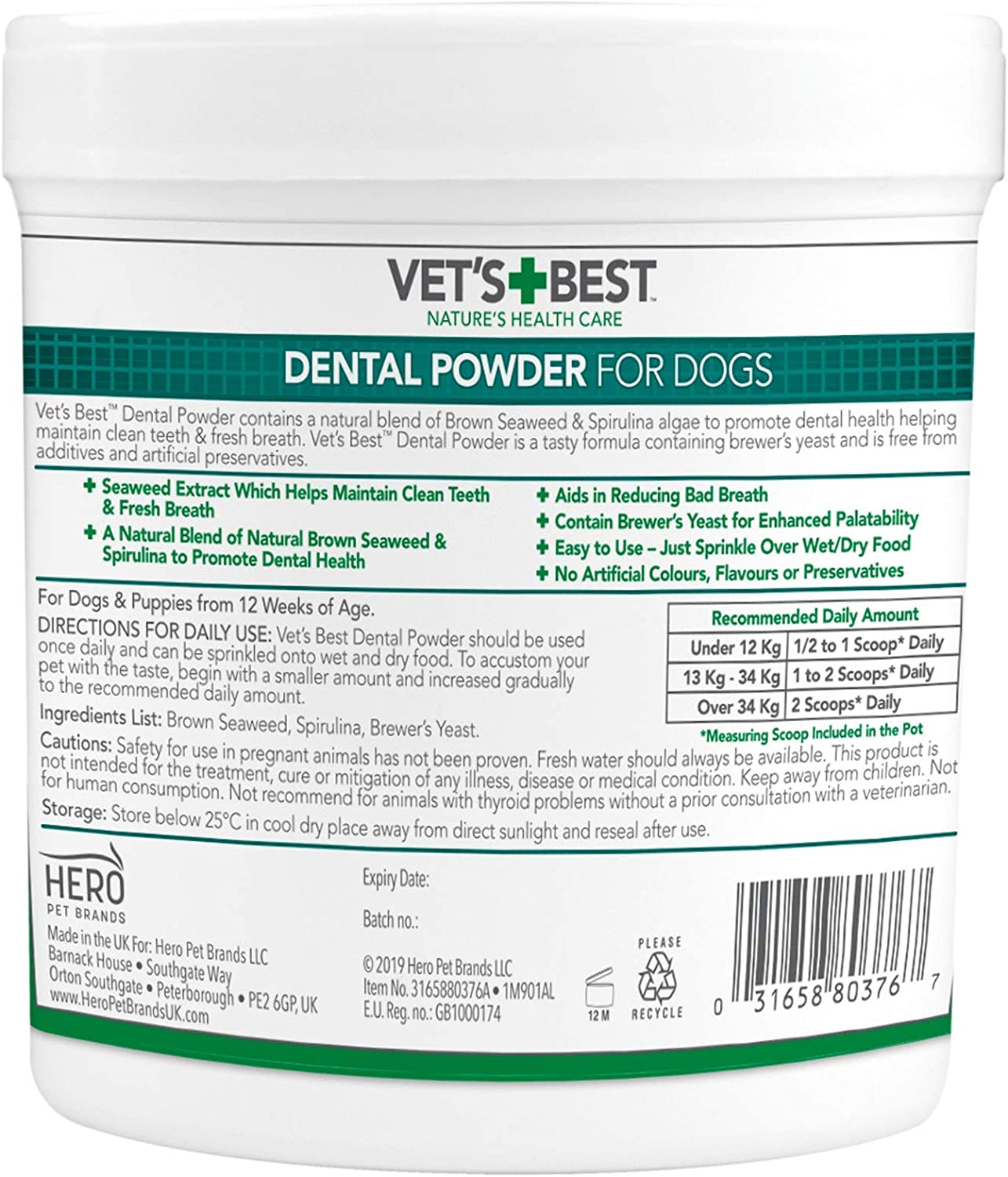 Vet´s Best Dental Powder- Hund 90g - Petster Norge
