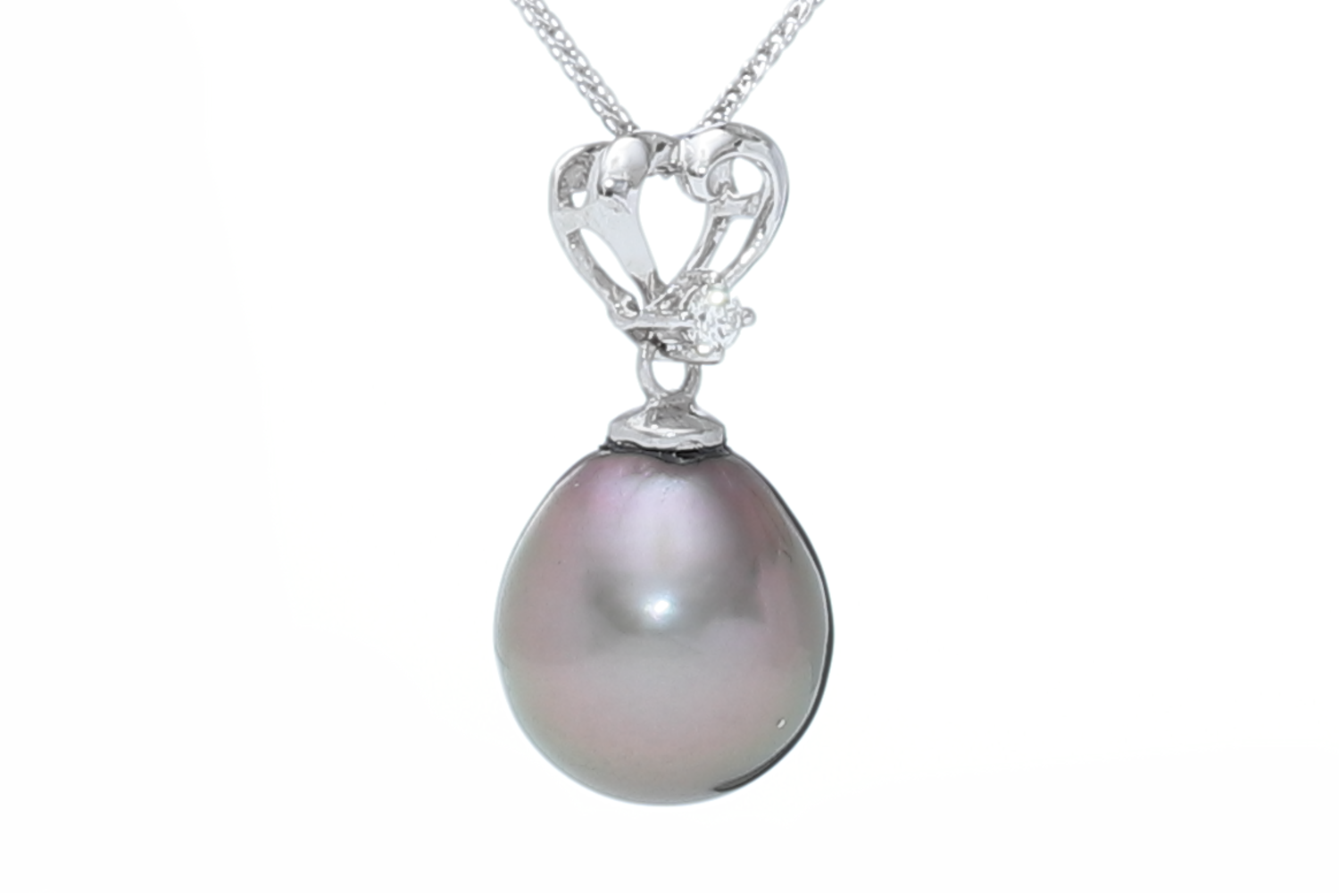 Droppformad Tahitipärla -berlock av vitguld med diamant - Julia's Pearls