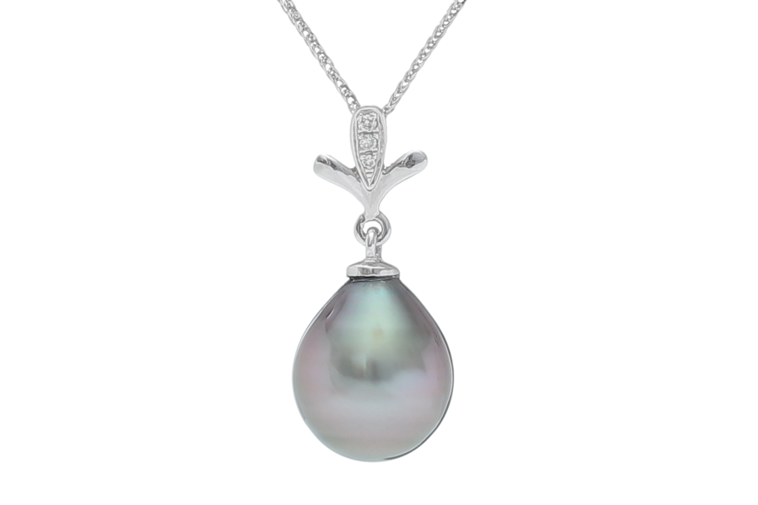 Droppformad Tahitipärla i berlock av vitguld med diamanter - Julia's Pearls