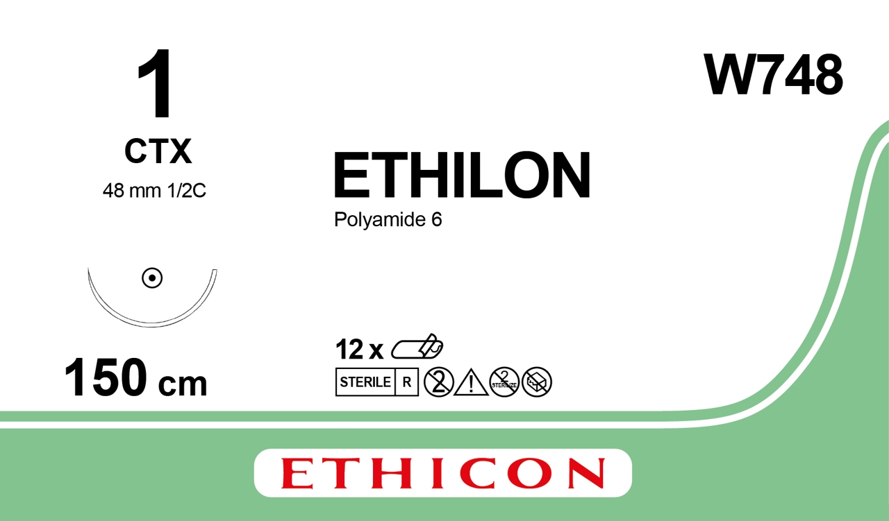 Ethilon suture 1, W748, CTX needle, loop, 150 cm black - Suture Online