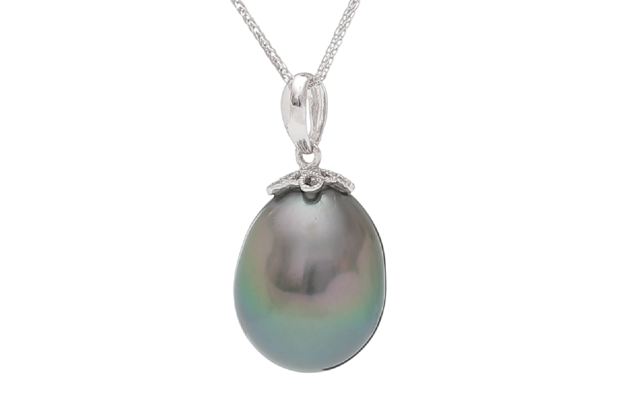 Droppformat Pärlsmycke. Berlock i vitguld med Tahitipärla. - Julia's Pearls