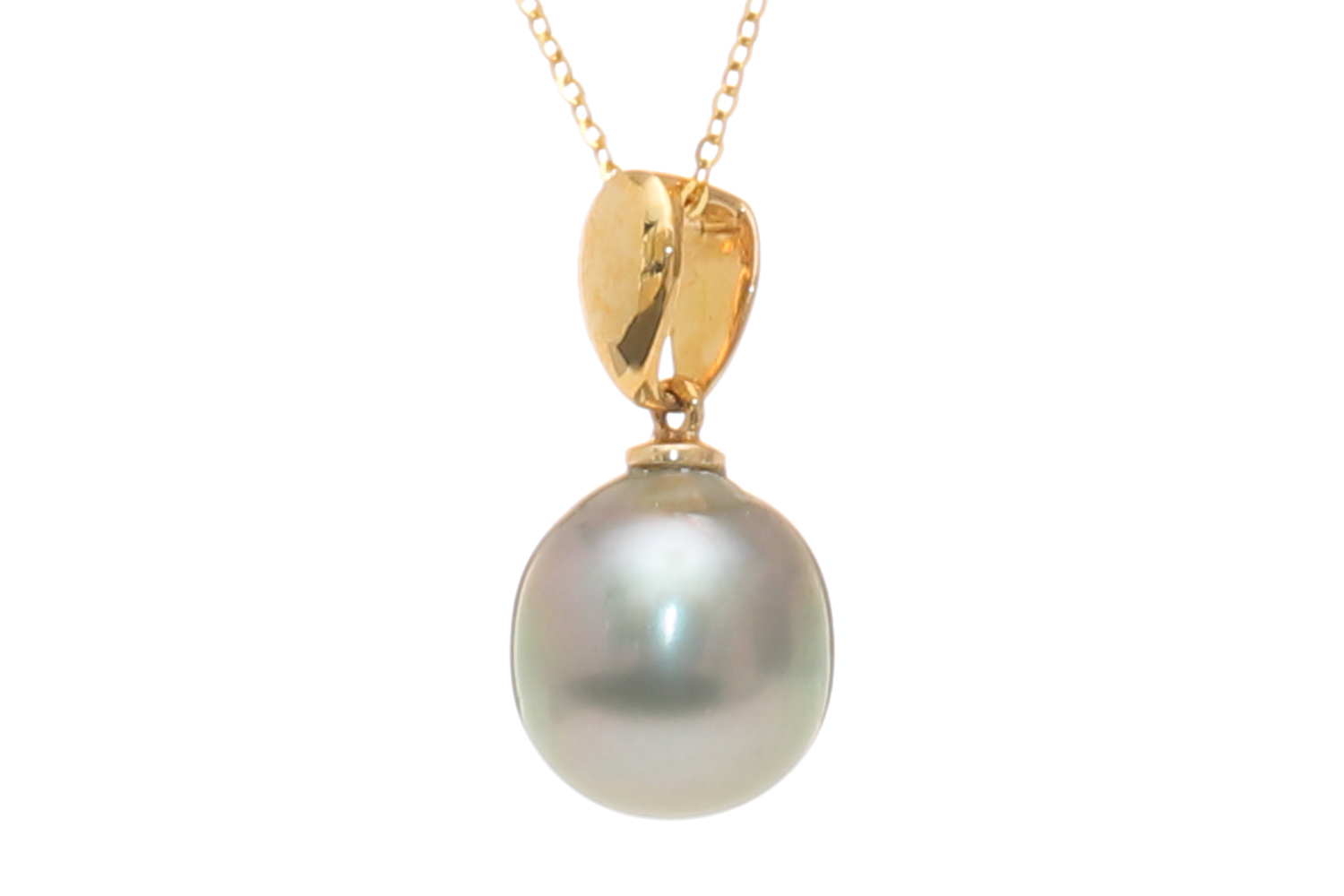 Droppformad Tahitipärla satt i hänge av guld - Julia's Pearls