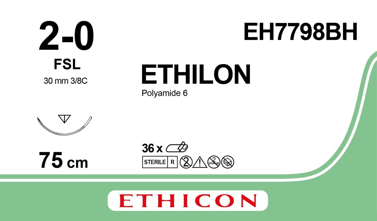 Ethilon suture 2-0, EH7798BH, FSL needle, 75 cm black - Suture Online