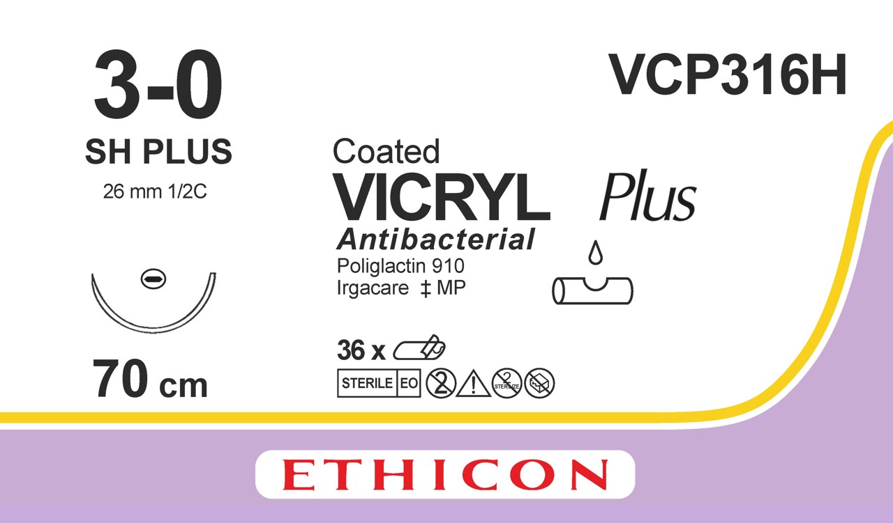 Vicryl Plus suture 3-0, VCP316H, SH plus needle, 70 cm purple - Suture Online