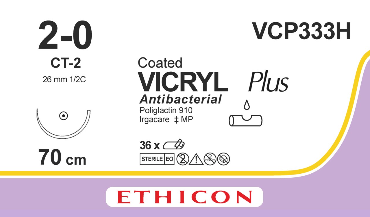 Vicryl Plus suture 2-0, VCP333H, CT-2 needle, 70 cm purple - Suture Online