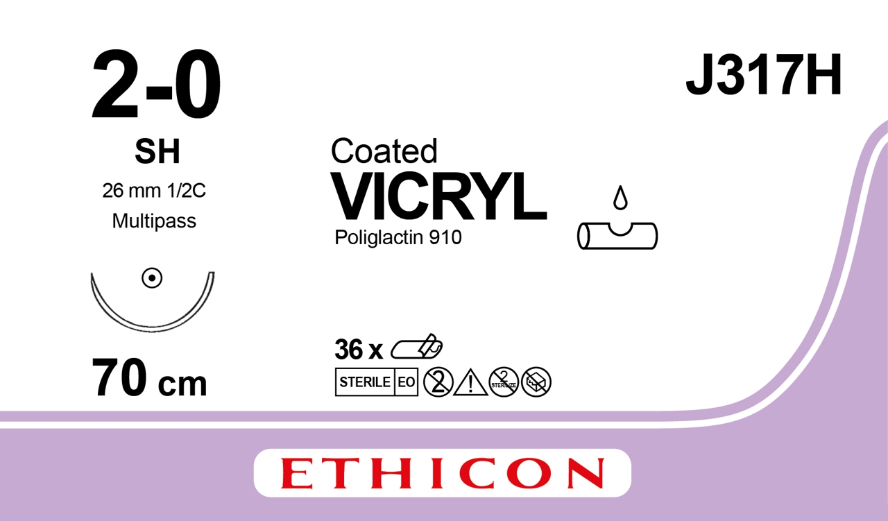 Vicryl suture 2-0, J317, SH needle, 70 cm purple - Suture Online