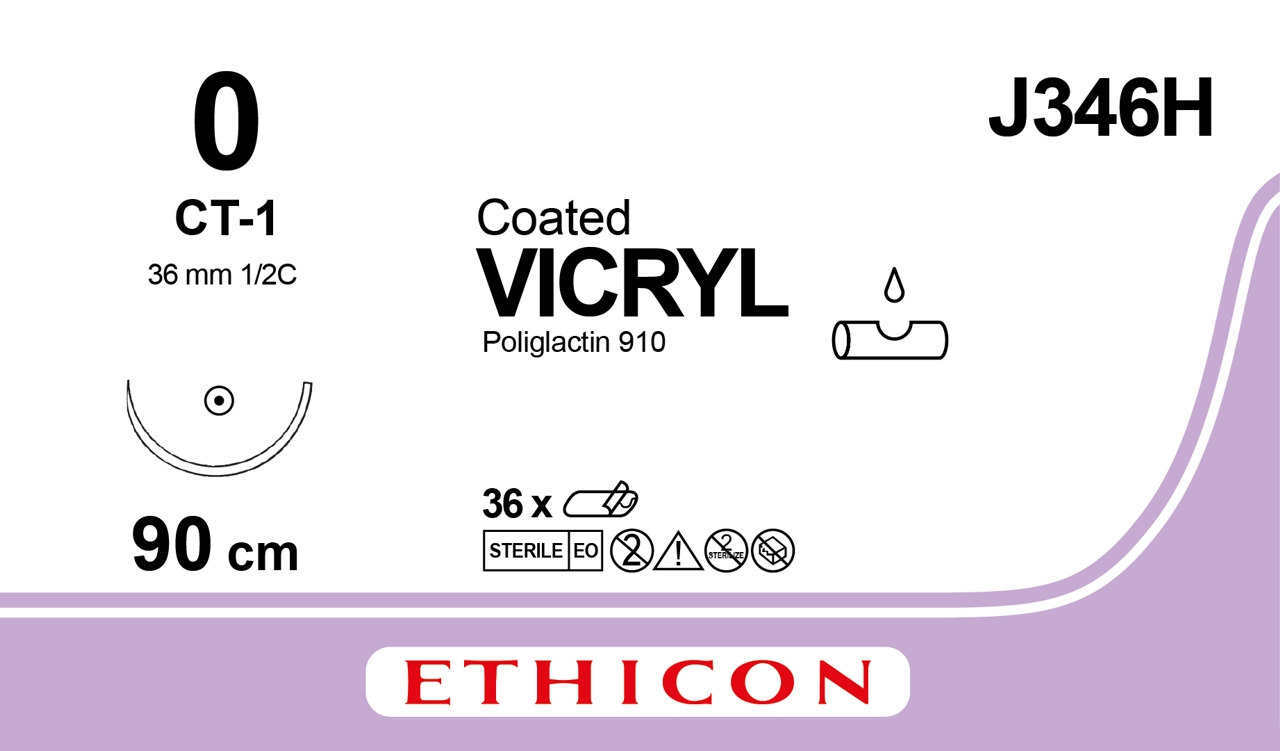 Vicryl suture 0, J346H, CT-1 needle, 90 cm purple - Suture Online