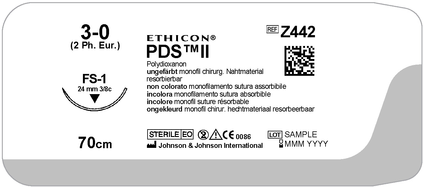 PDS II Suture 3-0, Z442E, FS-1 needle, 70 cm undyed - Suture Online